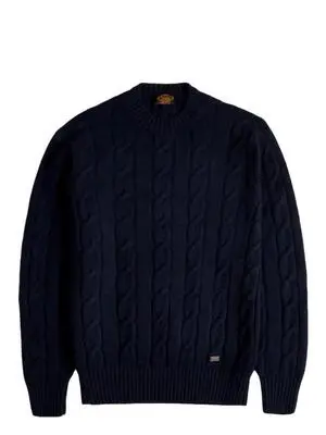 TOD'S Long Sleeve Crew Neck Sweater With Leather Logo Patch - Blue