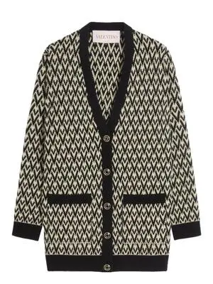 Valentino Garavani Monogram V-neck Button-up Cardigan - Black