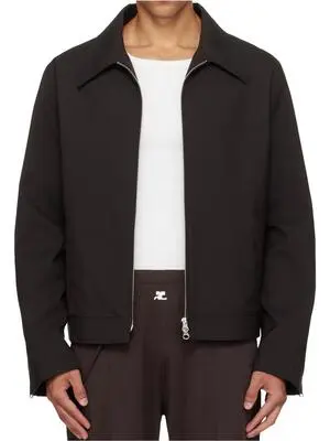 COURREGES Lapel Long Sleeve Zip Jacket - Black