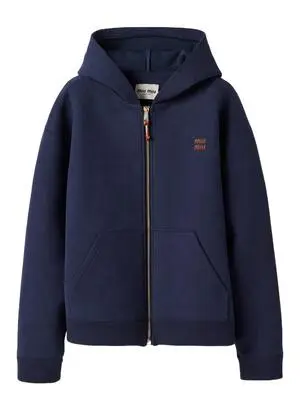 MIU MIU Miu Miu Embroidered Logo Zip-Up Hooded Jacket