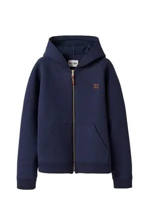 MIU MIU Miu Miu Embroidered Logo Zip-Up Hooded Jacket