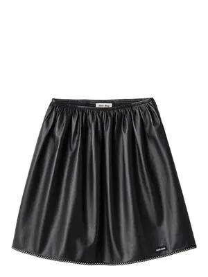 MIU MIU Miu Miu Nappa Leather Flared Skirt With Lace Trim