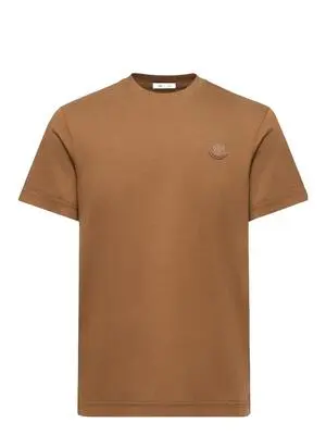 Moncler Double Leather Logo Cotton T-shirt - Brown