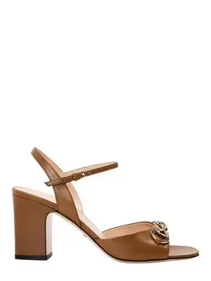 Gucci Horsebit Block Heel Sandals - Brown