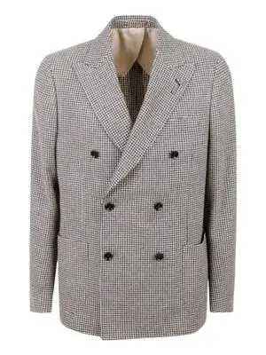LARDINI Houndstooth Double-breasted Blazer - Gray