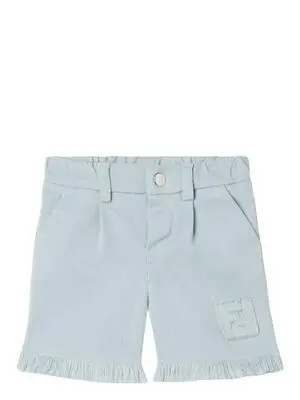 Fendi Cotton Denim Baby Bermuda Shorts With Ff Embroidery - Light Blue