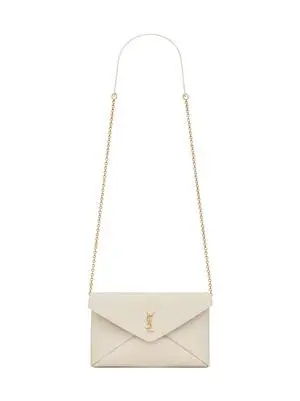 Saint Laurent Saint Laurent Cassandre Small Chain Clutch In Lambskin Retro White