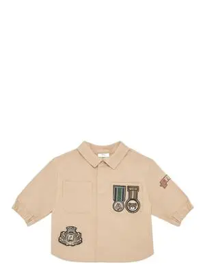 Fendi Long-sleeved Gabardine Shirt With Embellished Patches - Light Brown