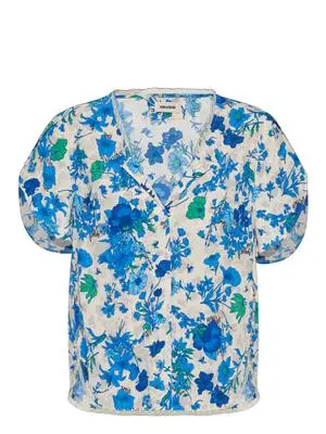Zadig&Voltaire Tiffiny Floral Printed V-neck Top With Lace Detail - Blue