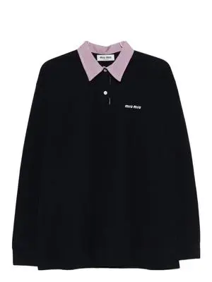 MIU MIU Miu Miu Logo-Embroidered Long-Sleeved Polo Shirt