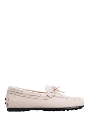 TOD'S Grained Leather Round Toe Loafers With Bow Detailing - Nude