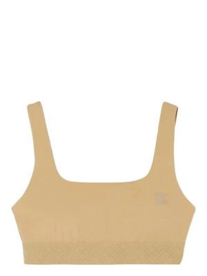 Burberry Stretch Nylon Bra Top With Check Trim - Light Brown