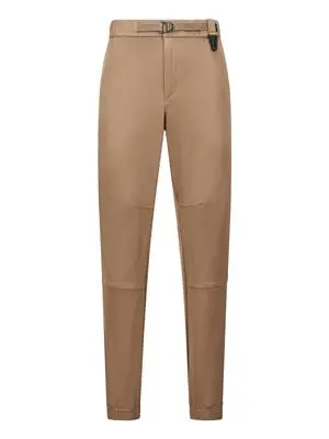Moncler Twill Trousers With Elasticated Waistband And Buckle Detail - Light Brown