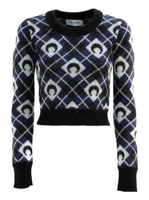 MARINE SERRE Moon Argyle Knitted Cropped Jumper - Black