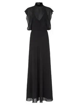 Fendi Georgette Dress With Cape Bodice And Embroidered Motif - Black