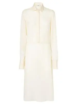 Fendi Silk Jacquard Midi Shirt Dress - Ivory