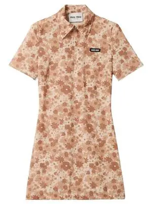 Miu Miu Stretch Fabric Mini Dress With Floral Print - Nude