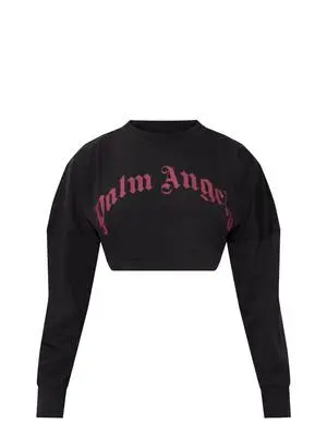 Palm Angels Curved Logo Printed Cropped Top - Black