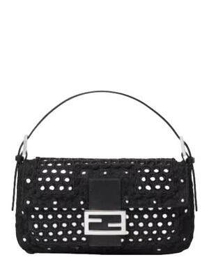 Fendi Baguette 26424 Re-edition Bag With Embroidery And Mirrors - Black