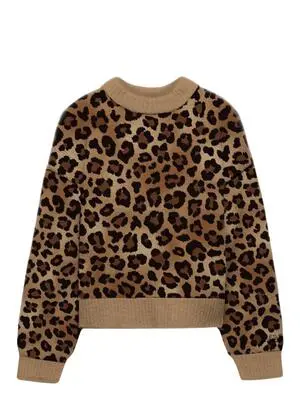 MC2 SAINT BARTH Long Sleeve Leopard Print Sweater - Brown