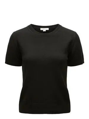 Vince Short-sleeved Knitted T-shirt With Round Neck - Black