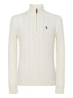 Polo Ralph Lauren Pony Embroidered Cable Knit Quarter Zip Jumper - White