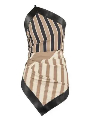 TOD'S Asymmetrical Silk Scarf Top With Leather Trim - Nude