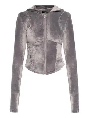 MISBHV Velour Embellished Zipped Hoodie - Grey