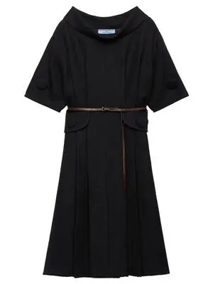 PRADA Prada Short-Sleeve Chevron Wool Dress With Belt