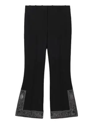 Burberry Cropped Embroidered Wool Silk Flared Trousers - Black