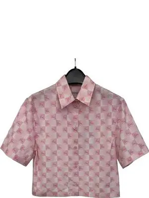 Burberry Cropped Knight Checkerboard Cotton Shirt - Nude