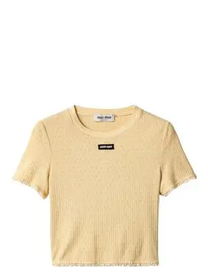 Miu Miu Miu Miu Openwork Lace Trimmed Cotton Top Cream