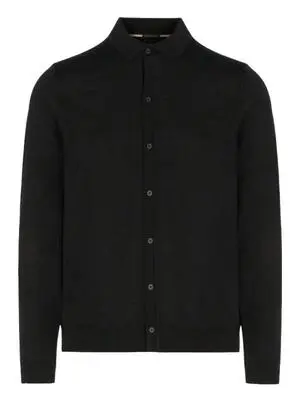 Hugo Boss Button-up Knitted Polo Cardigan - Black