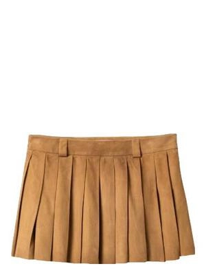 Miu Miu Miu Miu Pleated Waxed Suede Mini Skirt Brown