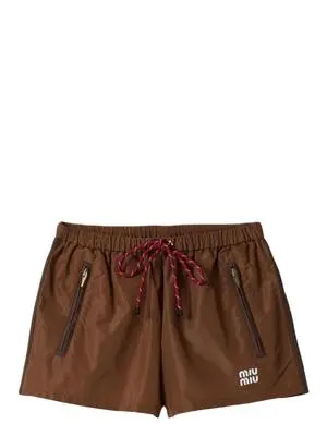 Miu Miu Logo Embroidered Drawstring Shorts - Cocoa Brown