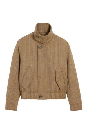 AMI Paris Herringbone Wool Harrington Jacket - Camel/ivory