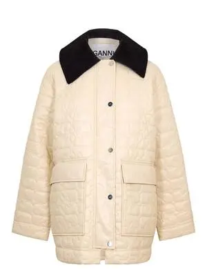 GANNI Quilted Jacket With Lapel And Snap Buttons - Nude