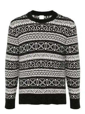 Eleventy Round Neck Fair Isle Knit Sweater - Black