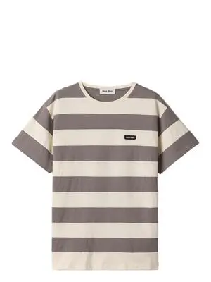 Miu Miu Striped Jersey T-shirt - Chalk/iron