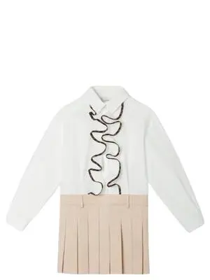 Fendi Pleated Skirt Dress With Ruffled Trim - Beige