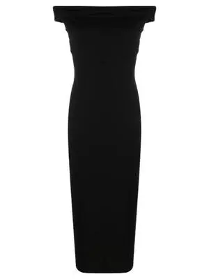 REFORMATION Off-shoulder Ruched Knitted Midi Dress - Black