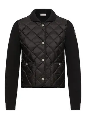 Moncler Diamond Quilted Padded Wool Cardigan - Black