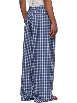 ERL Pleated Plaid Wide-leg Trousers - Blue