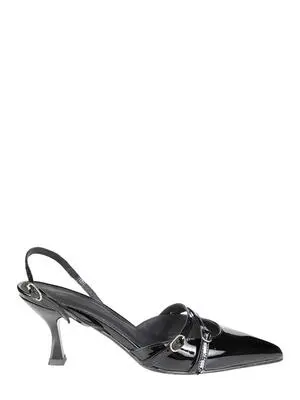 ALOHAS Pointed Toe Slingback Pumps With Stiletto Heel And Buckle Detail - Black