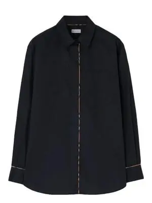 Burberry Relaxed Fit Cotton Shirt With Check Piping - Navy