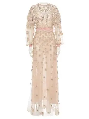 Valentino Garavani Long Sleeve Embellished Dress - Nude