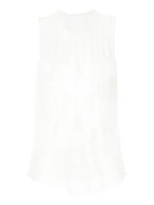 DION LEE Ribbed Knit Distressed Top - White