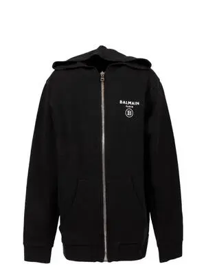 BALMAIN Balmain Logo Print Zipped Hoodie