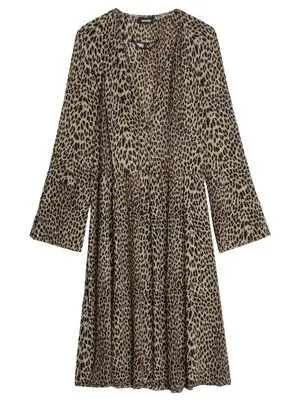Zadig&Voltaire Leopard Print V-neck Long Sleeve Dress - Multicolor