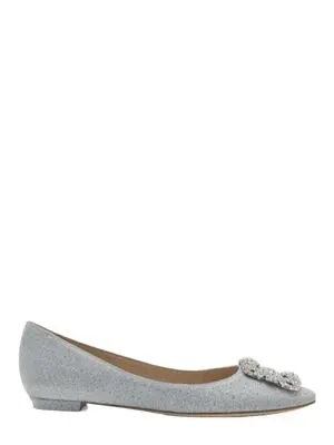 Manolo Blahnik Rhinestone Buckle Pointed Toe Flats - Gray